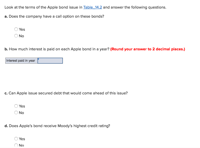 Solved Look at the terms of the Apple bond issue in | Chegg.com