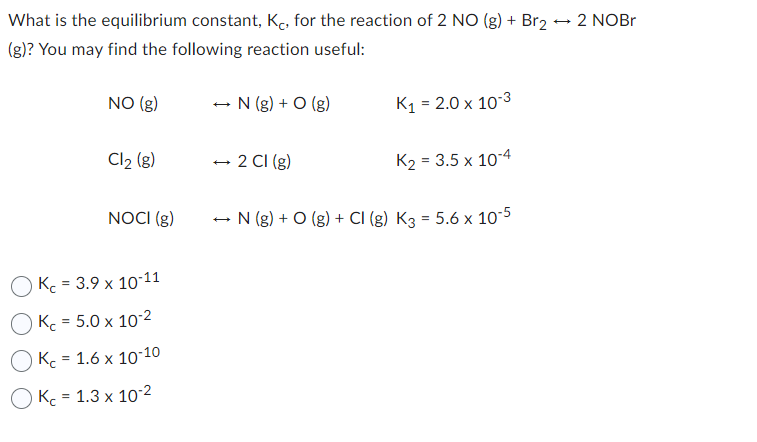 Solved What is the equilibrium constant, KC, for the | Chegg.com