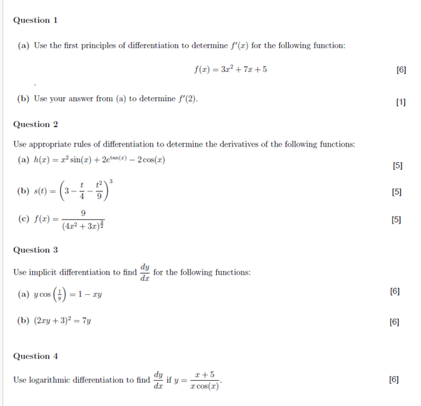 Solved Question 1(a) ﻿Use the first principles of | Chegg.com