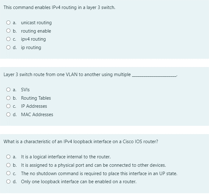 Solved This command enables IPv4 routing in a layer 3 | Chegg.com