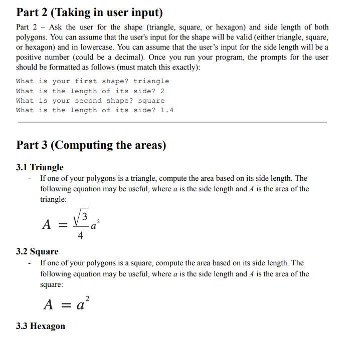 Solved Part 2 (Taking in user input) Part 2 - Ask the user | Chegg.com