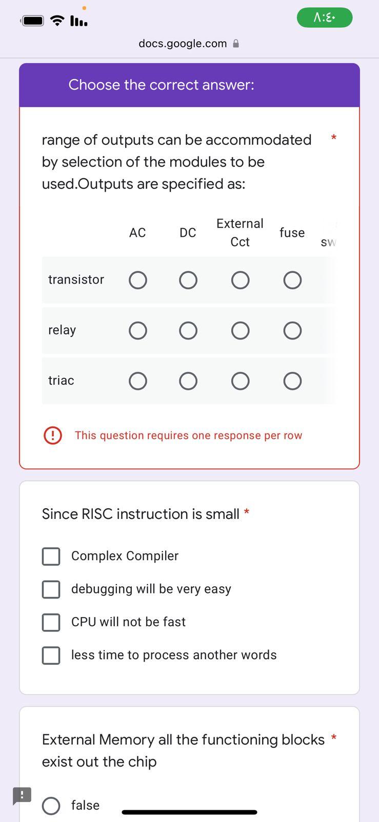 Solved A:E. docs.google.com Choose the correct answer: * | Chegg.com