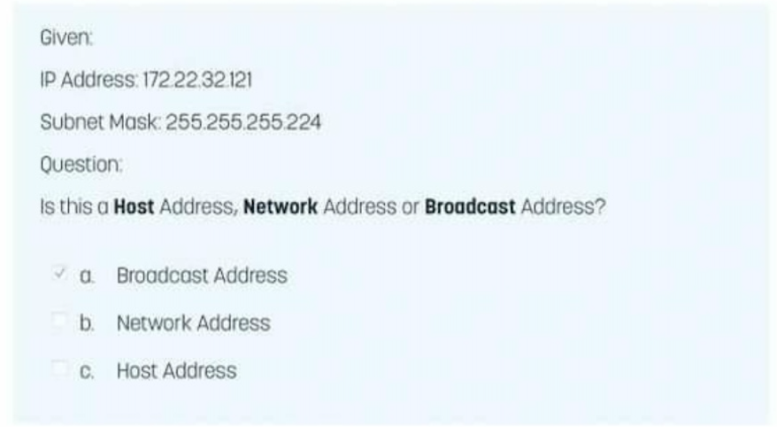 Solved Given: IP Address: 172.22.32.121 Subnet Mask: | Chegg.com