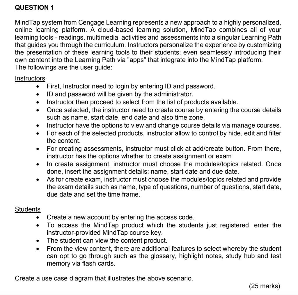 Solved QUESTION 1 . MindTap system from Cengage Learning | Chegg.com