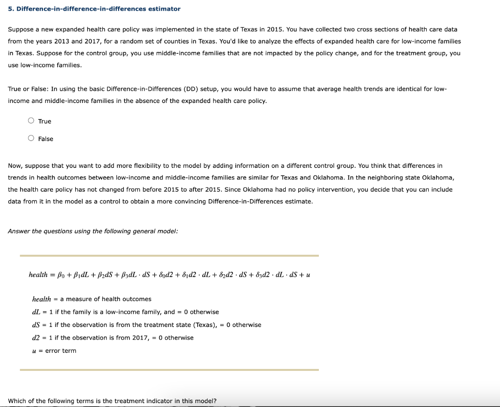 Solved 5. Difference-in-difference-in-differences estimator | Chegg.com