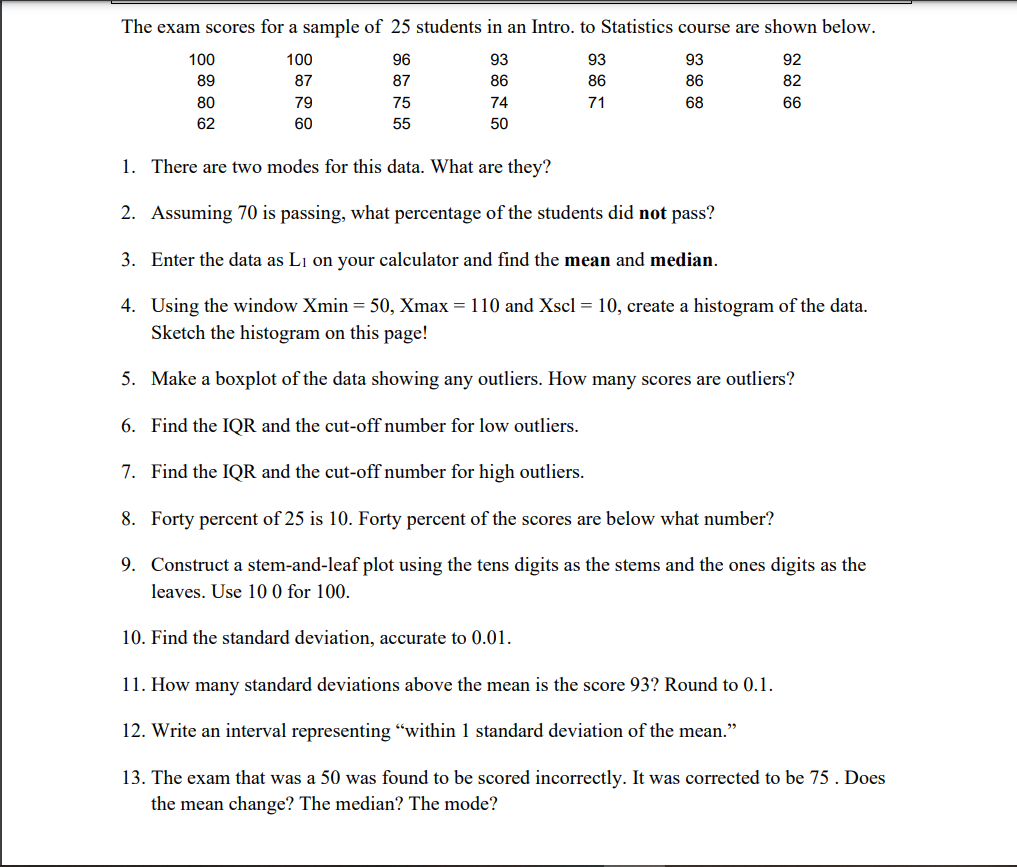 Solved The exam scores for a sample of 25 students in an | Chegg.com