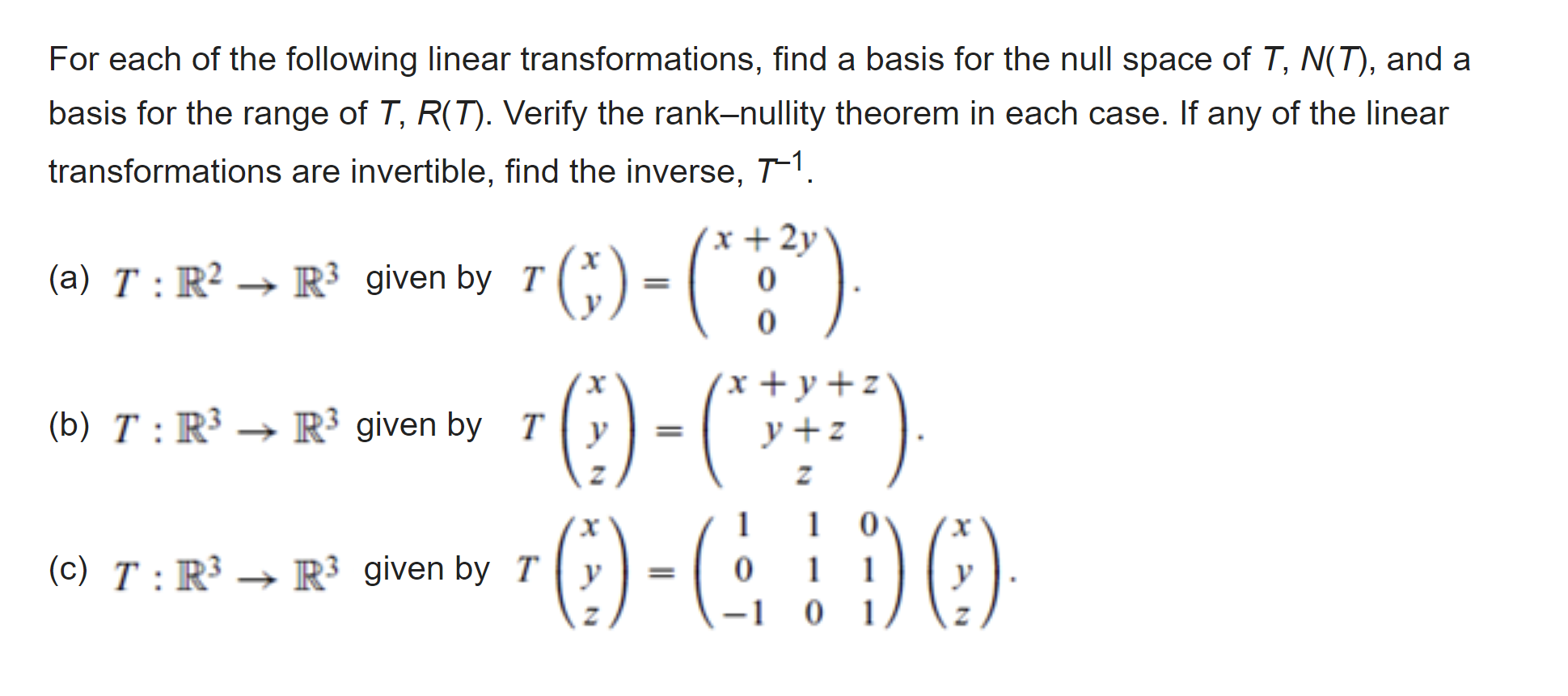 Solved For each of the following linear transformations, | Chegg.com