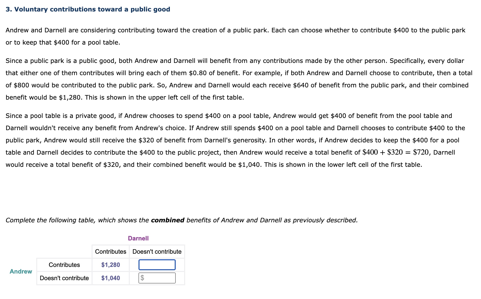 Solved 3. Voluntary contributions toward a public good | Chegg.com