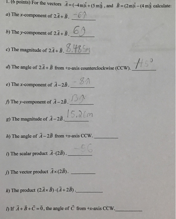 Solved For the vectors A = (-4m)i + (5 m)j, and B = (2m)i - | Chegg.com