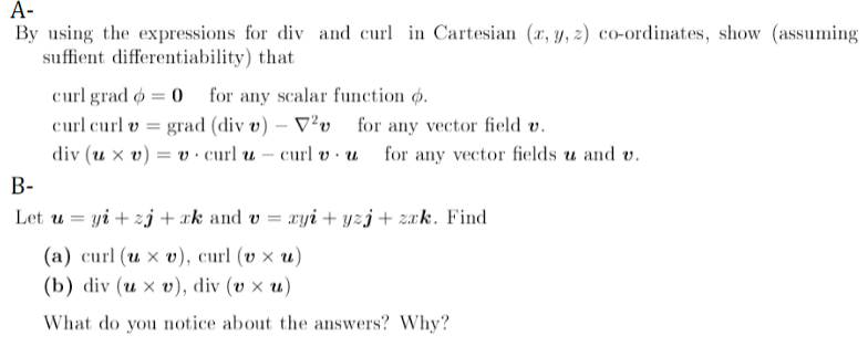 Solved A- By using the expressions for div and curl in | Chegg.com