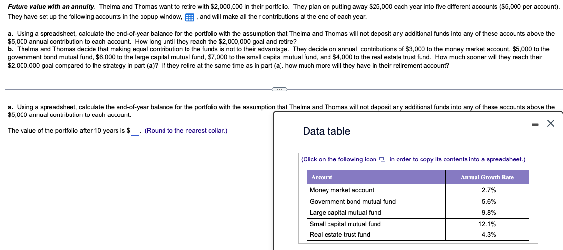 [Solved]: Future value with an annuity. Thelma and Thomas w
