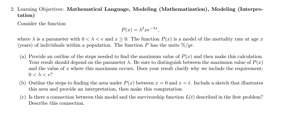 Solved Learning Objectives: Mathematical Language, Modeling | Chegg.com