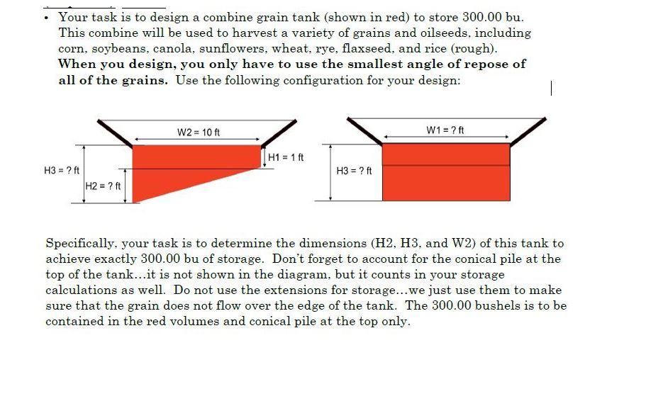 Solved Your task is to design a combine grain tank (shown in | Chegg.com