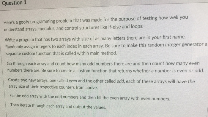 Solved Question 1 Here's a goofy programming problem that | Chegg.com
