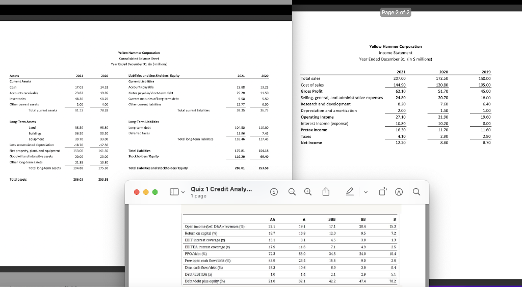 Assess Yellow Hammer’s income statement by | Chegg.com
