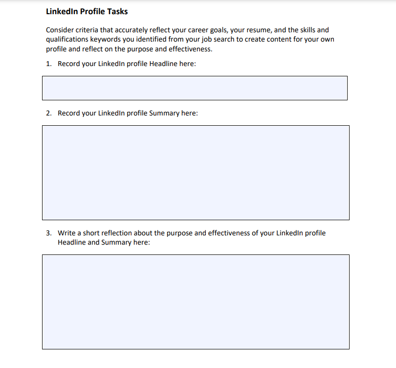 Solved LinkedIn Profile Tasks Consider criteria that | Chegg.com