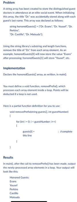 Solved Problem A string array has been created to store the | Chegg.com