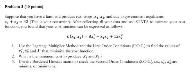 Solved Problem 3 (40 points) Suppose that you have a farm | Chegg.com