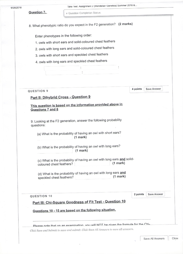 Solved 626/2018 lake Test: Assignment 2 (Mendelian Genetics) | Chegg.com
