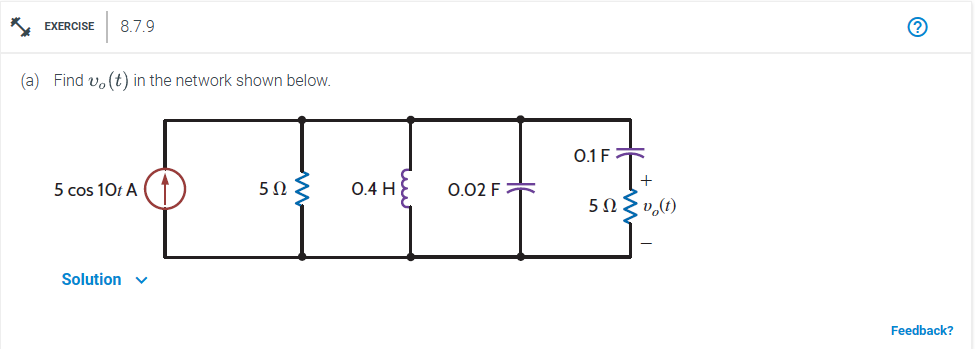 Solved (a) Find vo(t) in the network shown below. | Chegg.com