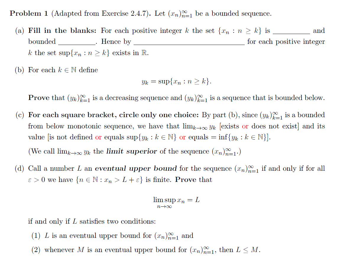 Solved Problem 1 (Adapted from Exercise 2.4.7). Let (un)=1 | Chegg.com