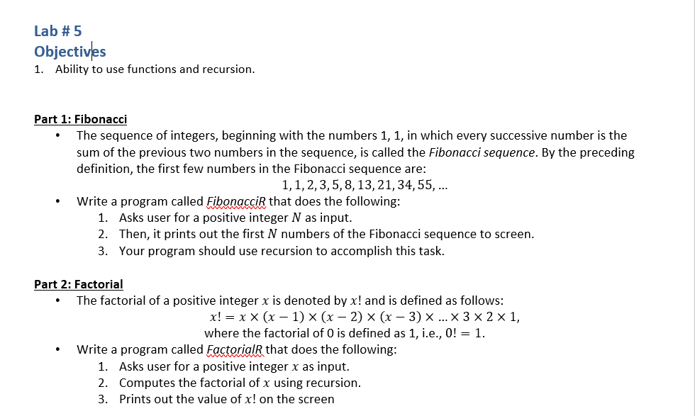 Solved Lab # 5 Objectives 1. Ability to use functions and | Chegg.com