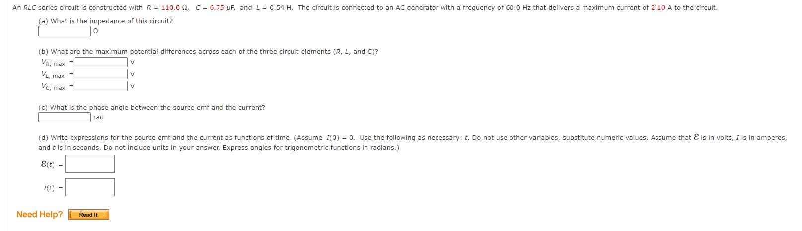 Solved An RLC series circuit is constructed with R = 110.0 | Chegg.com