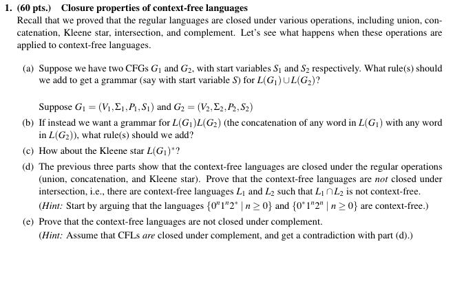 Solved 1. (60 pts.) Closure properties of context-free | Chegg.com Solved 1. (60 pts.) Closure properties of context-free | Chegg.com