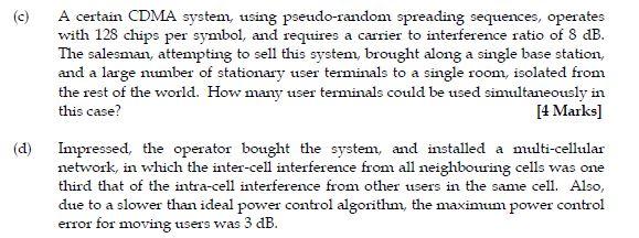 Solved A certain CDMA system, using psetudo-random spreading | Chegg.com