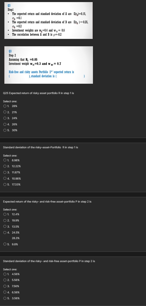 Solved Q3 Stepl - The expected return and standard deviation | Chegg.com