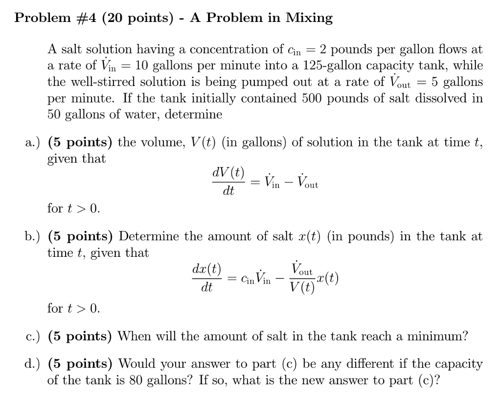 Problem #4 (20 points) -A Problem in Mixing A salt | Chegg.com