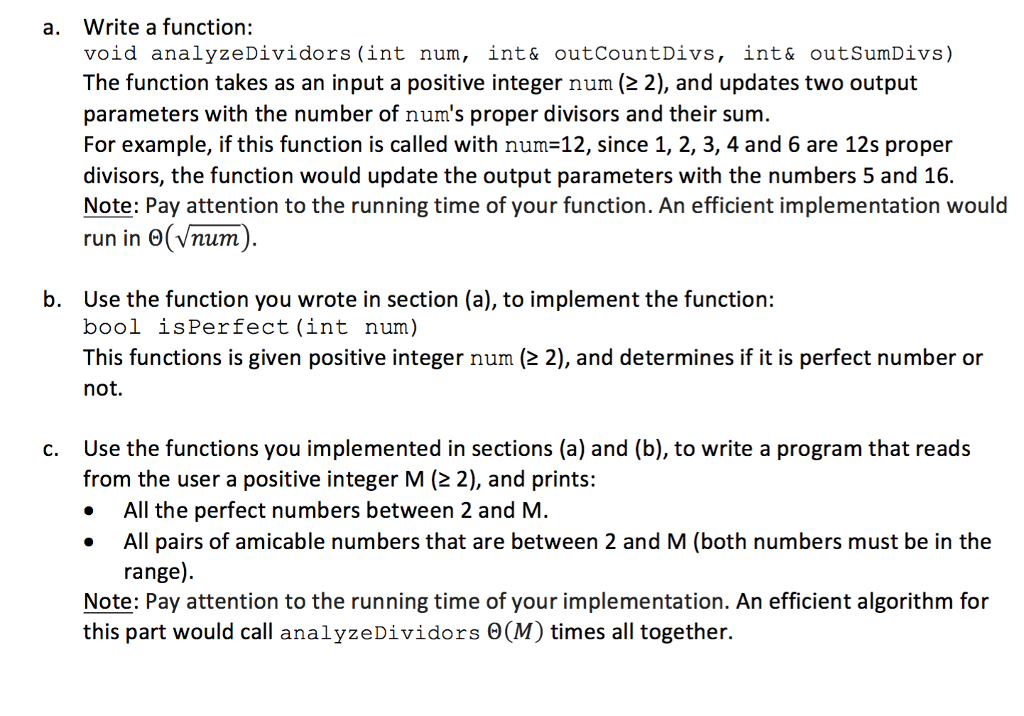 Solved C++ proper divisors, perfect numbers, and amicable | Chegg.com