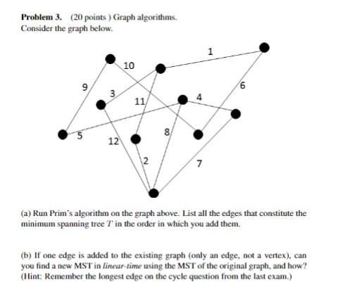 Solved Problem 3. (20 points) Graph algorithms. Consider the | Chegg.com