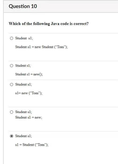Solved Question 10 Which of the following Java code is | Chegg.com