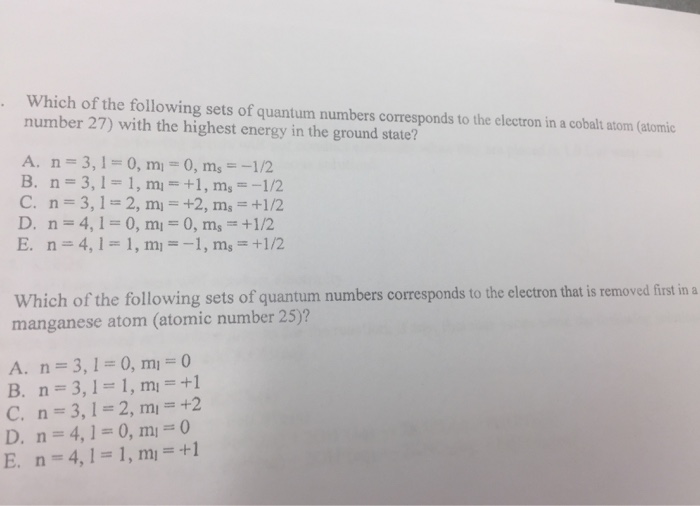 Solved Which of the following sets of quantum numbers | Chegg.com