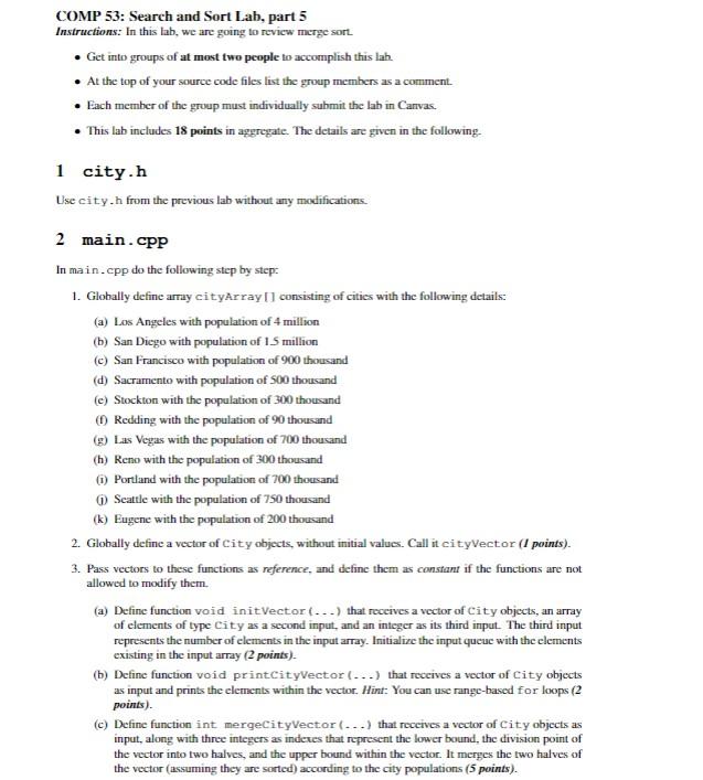 Solved COMP 53: Search and Sort Lab, part 5 Instructions: In | Chegg.com