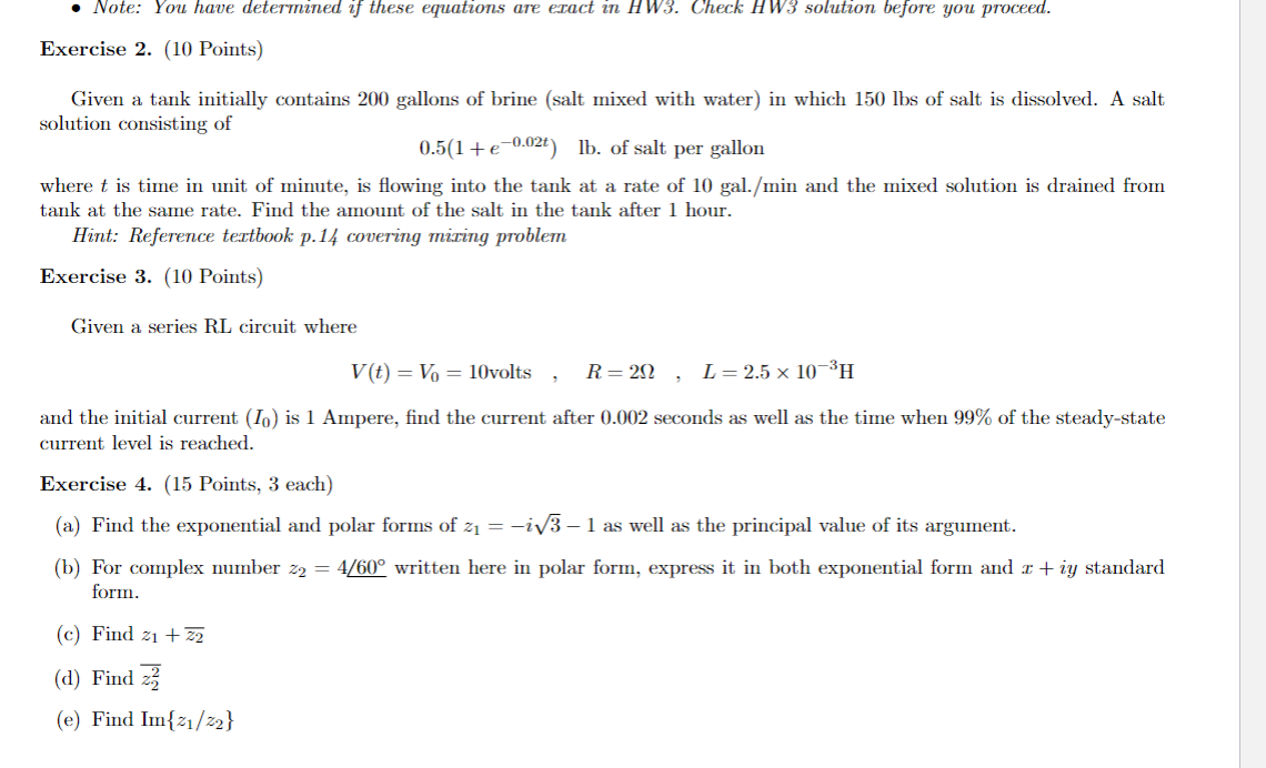 Solved Exercise 2. (10 Points) Given a tank initially | Chegg.com