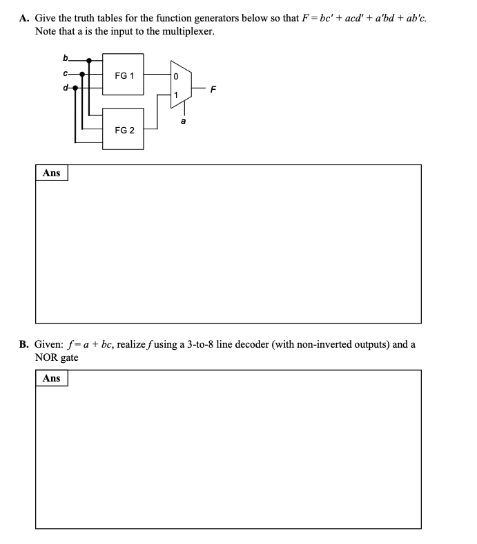 Solved A. Give the truth tables for the function generators | Chegg.com