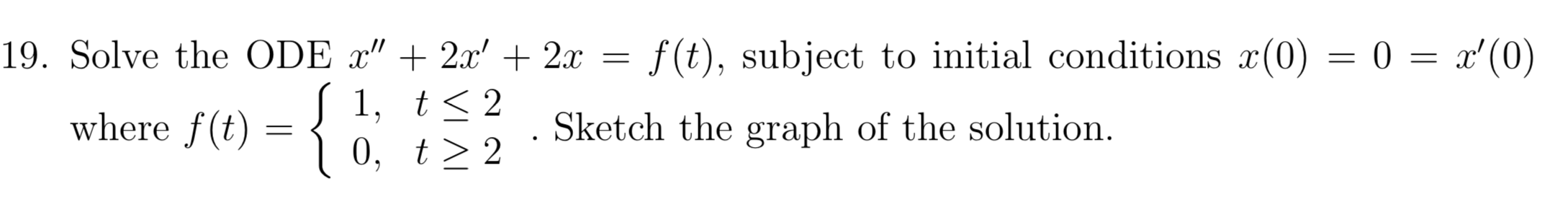 Solved 19. Solve the ODE x′′+2x′+2x=f(t), subject to initial | Chegg.com