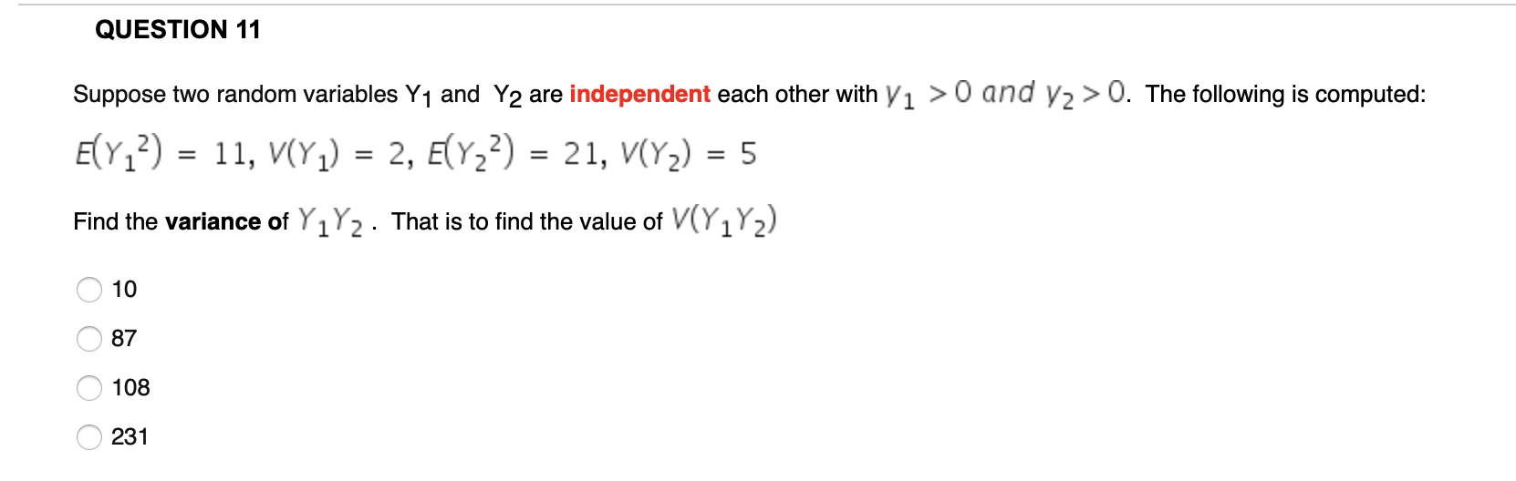 Solved Question 11 Suppose Two Random Variables Y1 And Y2