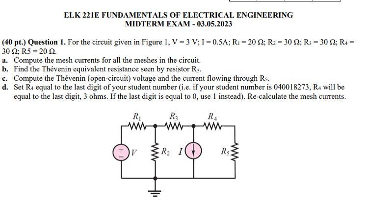 Solved (40 pt.) Question 1. For the circuit given | Chegg.com