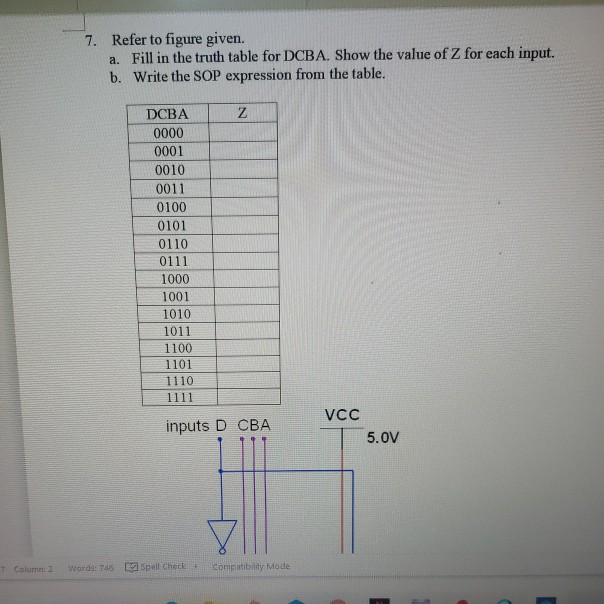 Solved 7. Refer to figure given. a. Fill in the truth table | Chegg.com