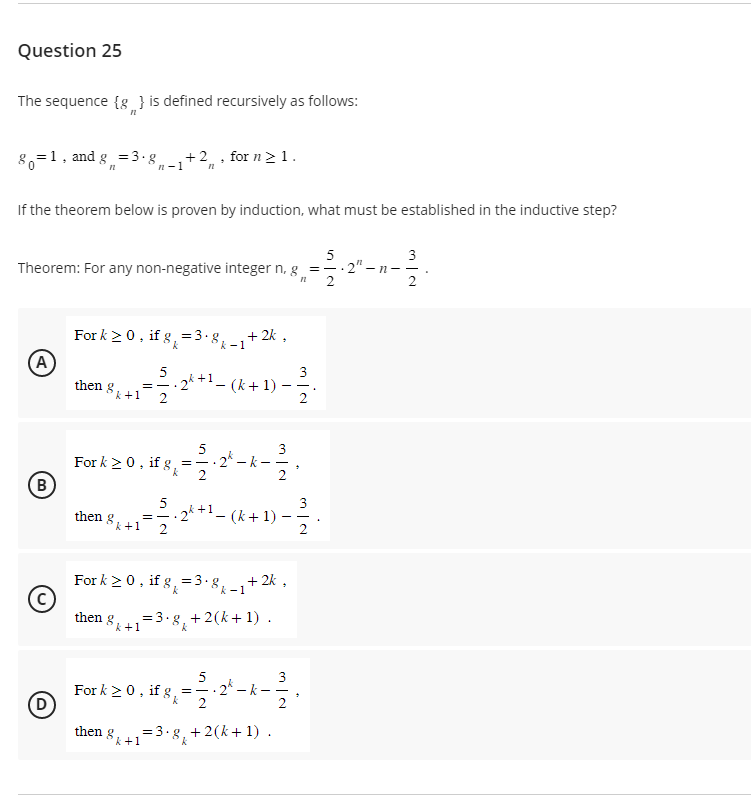 Solved The sequence {gn} is defined recursively as follows: | Chegg.com