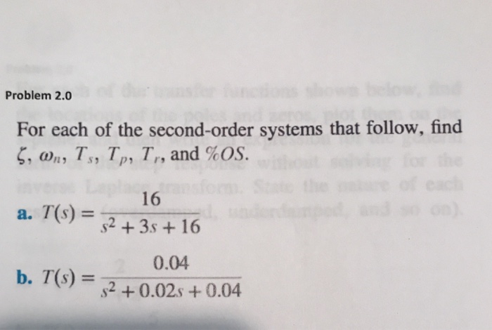 Solved For each of the second-order systems that follow, | Chegg.com