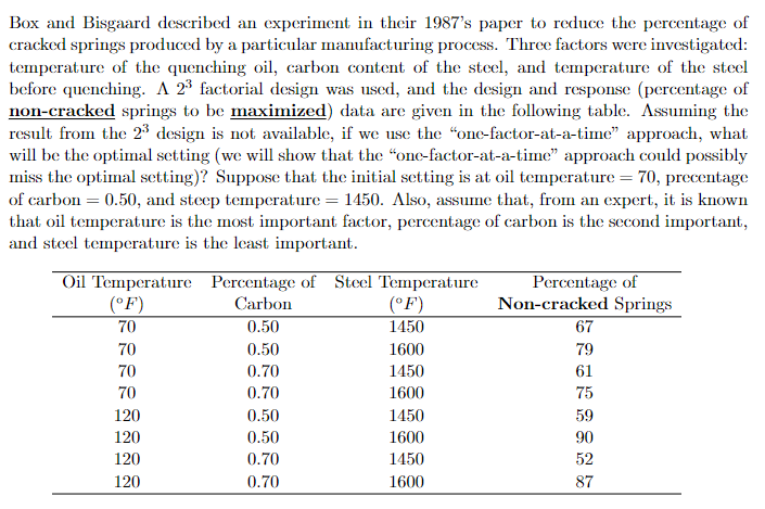 Box and Bisgaard described an experiment in their | Chegg.com