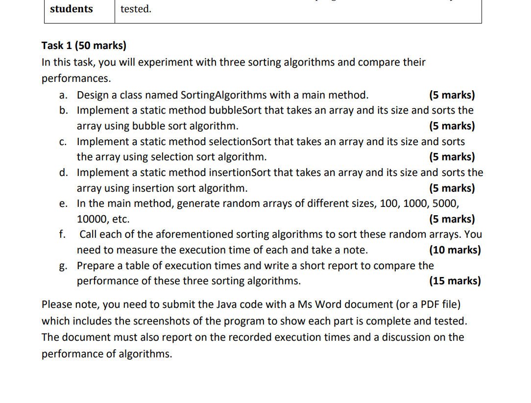 Solved students tested. Task 1 (50 marks) In this task, you | Chegg.com