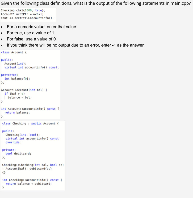 Solved Given the following class definitions, what is the | Chegg.com