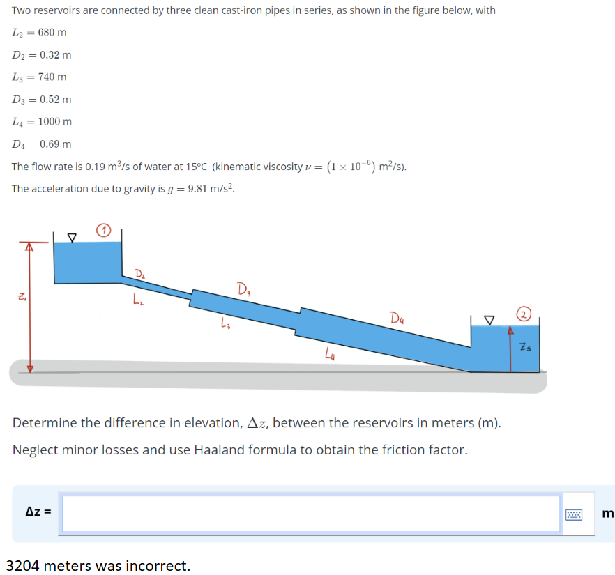 Solved Two reservoirs are connected by ﻿three clean | Chegg.com