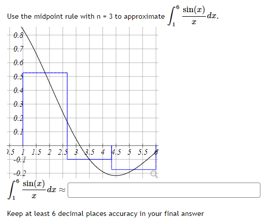 Solved Use the midpoint rule with n=3 to approximate | Chegg.com