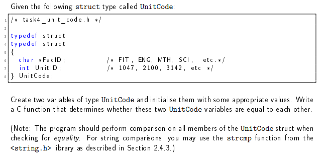Solved Given the following struct type called UnitCode: 1/• | Chegg.com